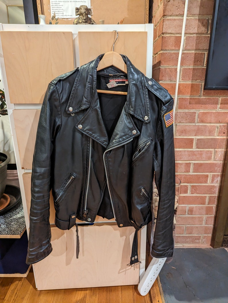 Brooks Leather Biker Jacket - Etsy