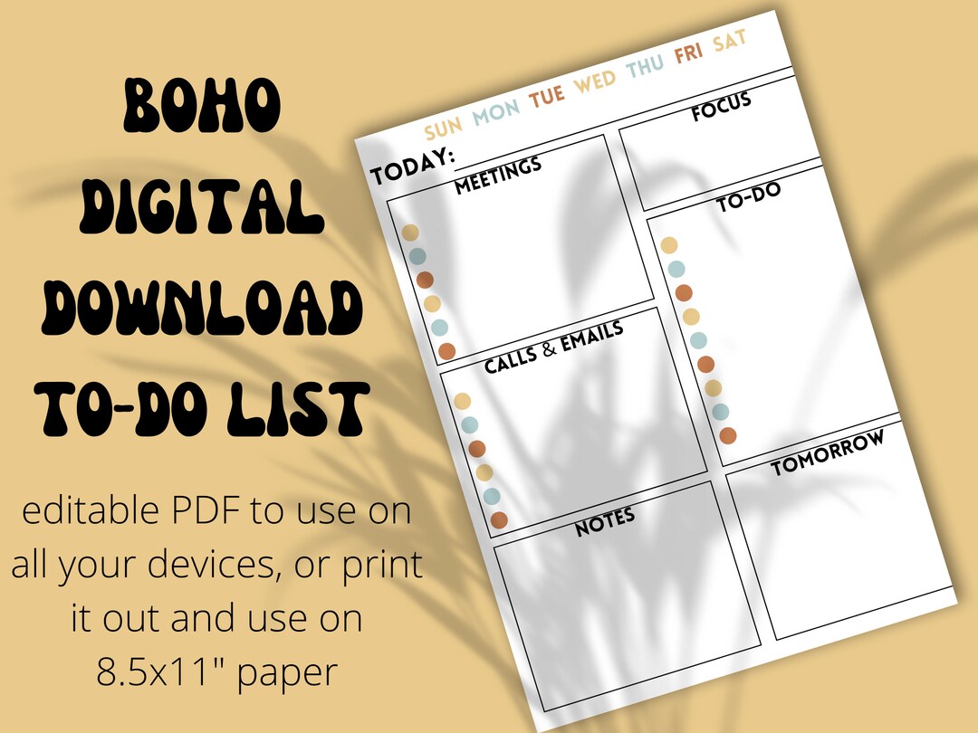 Boho to Do List PDF, Digital to Do List Template, Daily Planner 2023 ...