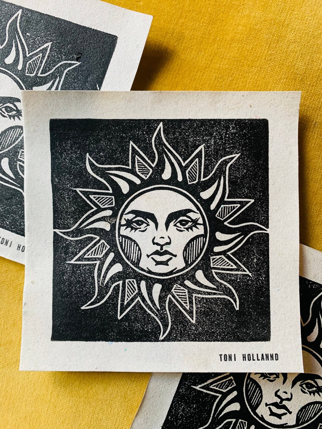 Sun Face Handmade Linocut Print - Etsy