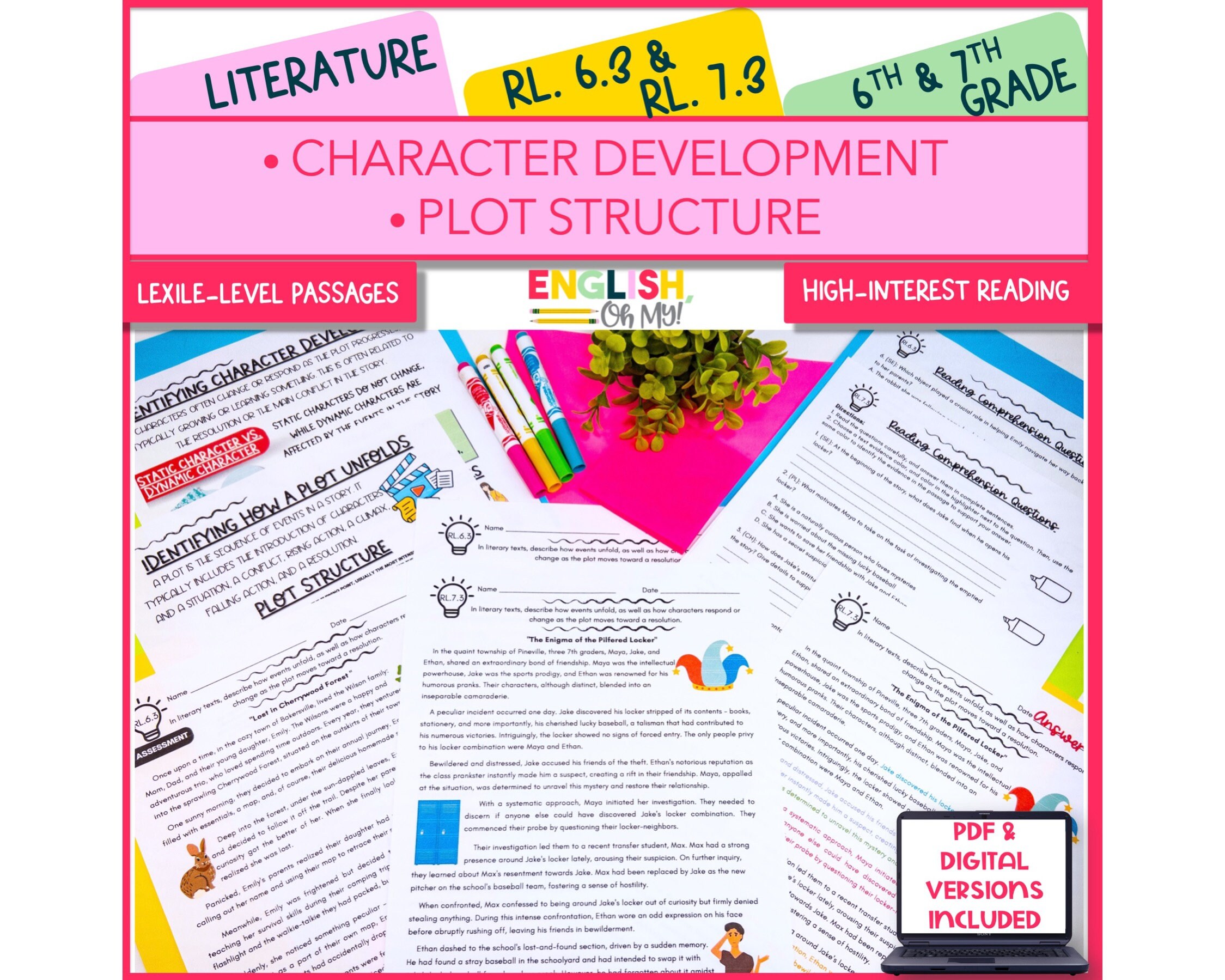 Plot Structure & Character Development Reading Passages, Reading ...