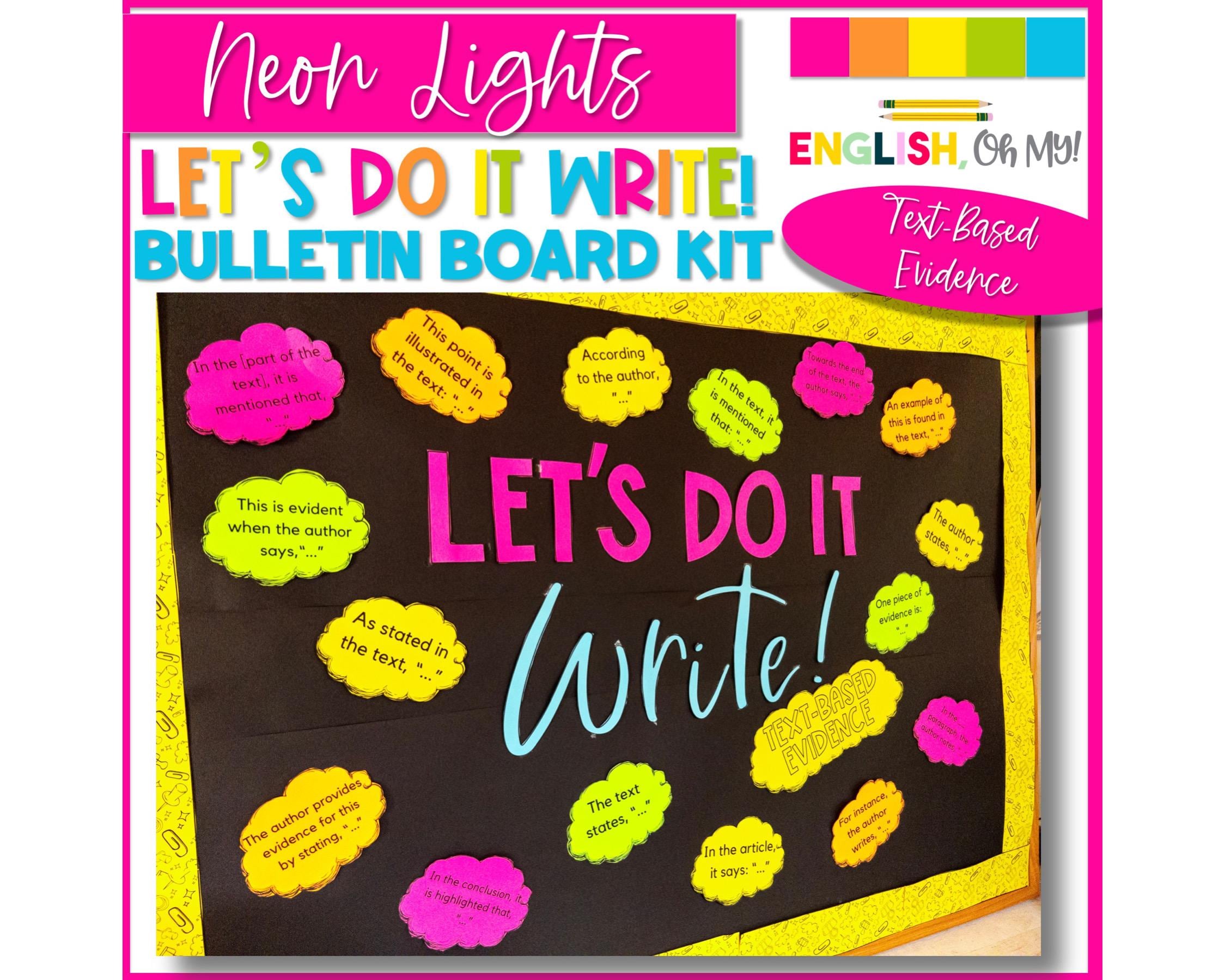 Text Evidence Bulletin Board Kit, Sentence Starters, Neon Bright ...