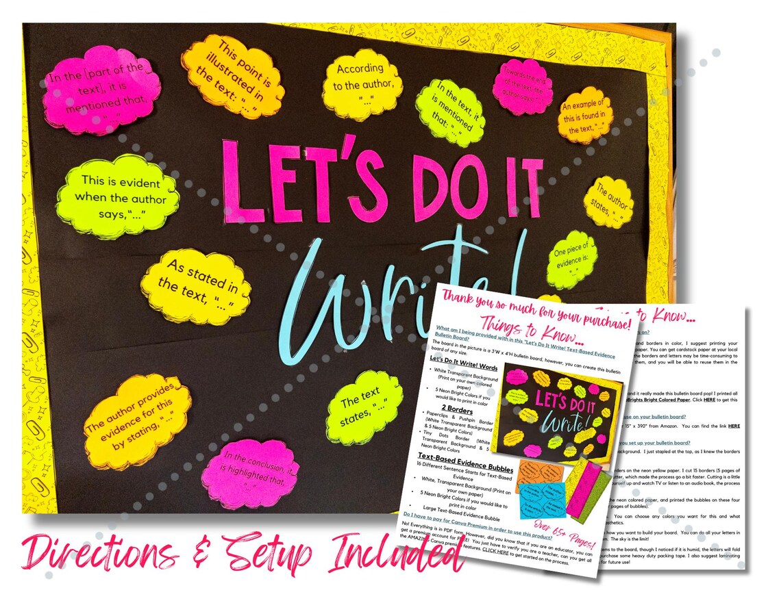 Text Evidence Bulletin Board Kit, Sentence Starters, Neon Bright ...