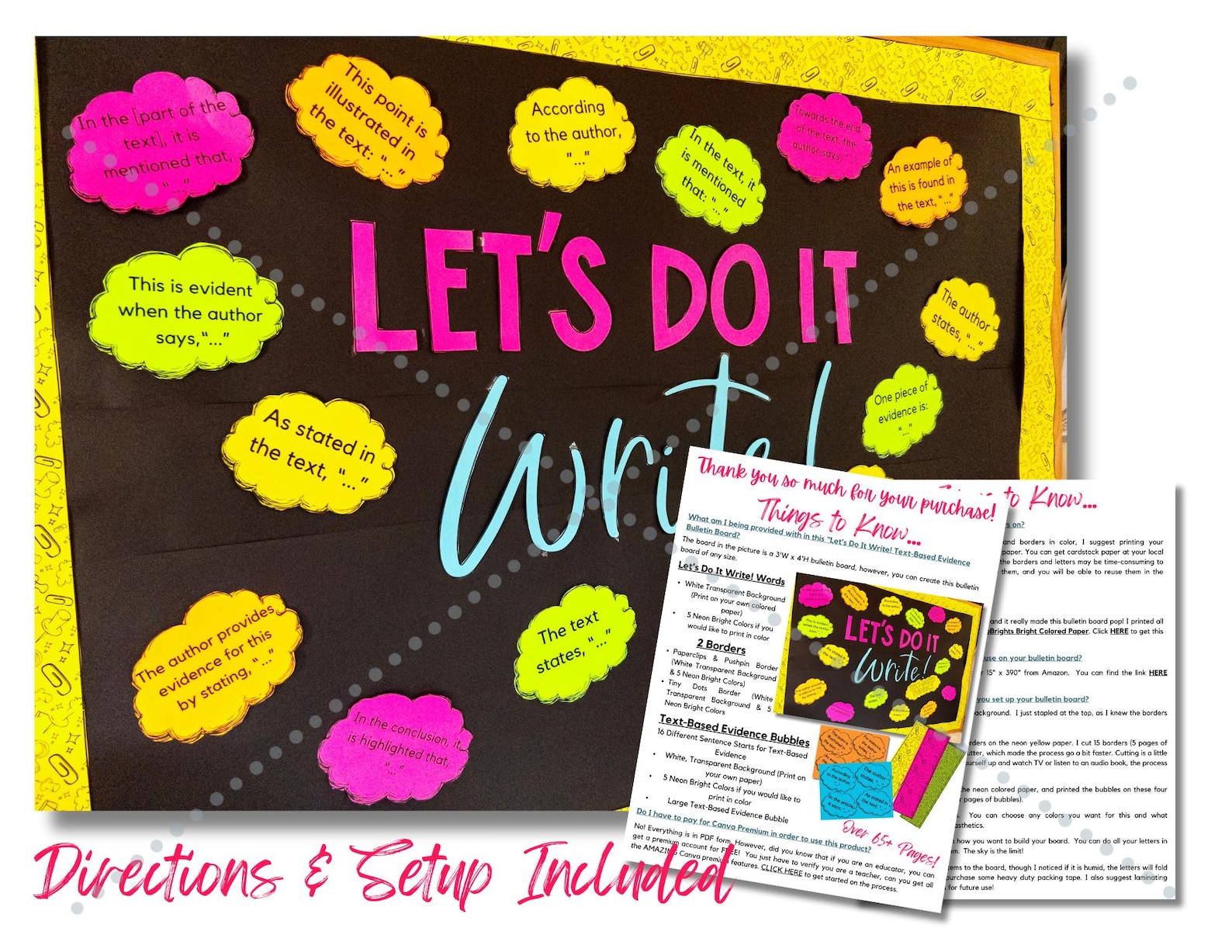 Text Evidence Bulletin Board Kit, Sentence Starters, Neon Bright ...