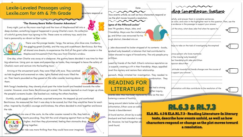 Plot Structure & Character Development Reading Passages, Reading ...