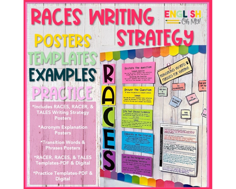 RACES Writing Strategy, Posters, Templates, Practice, ELA Teachers ...