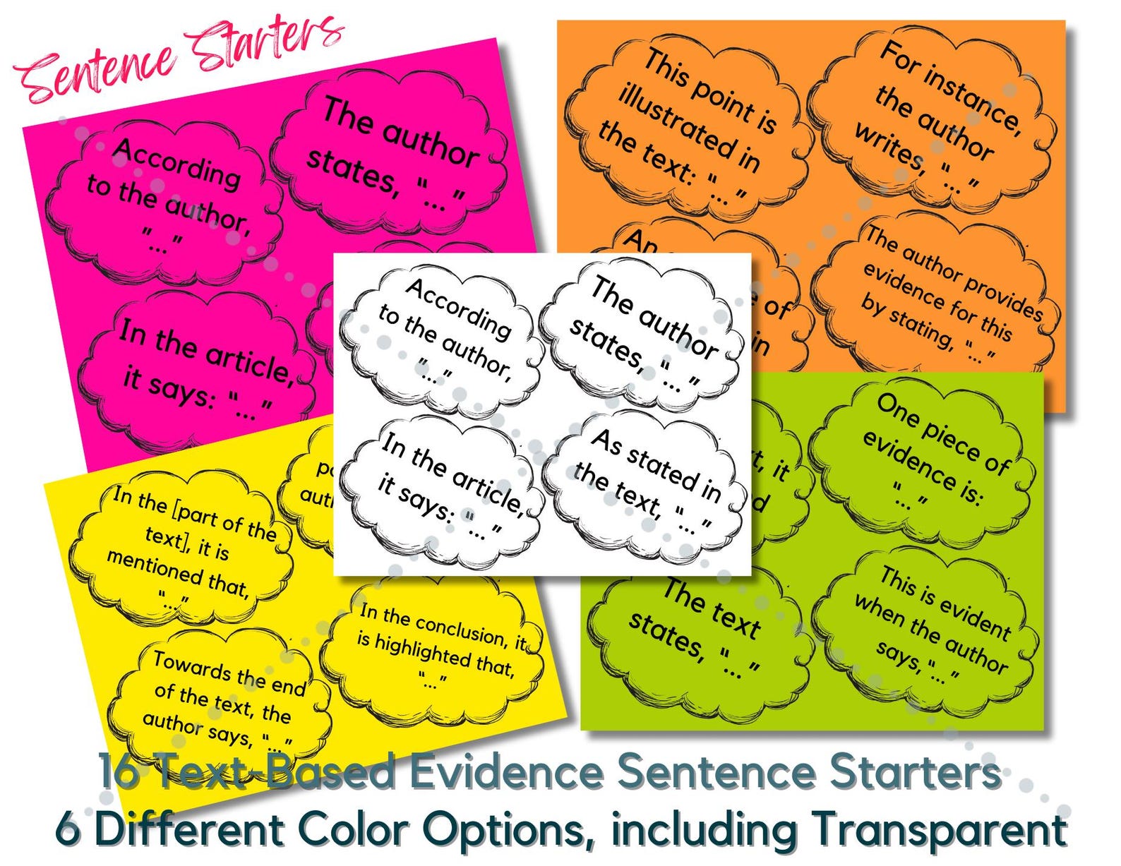 Text Evidence Bulletin Board Kit, Sentence Starters, Neon Bright ...