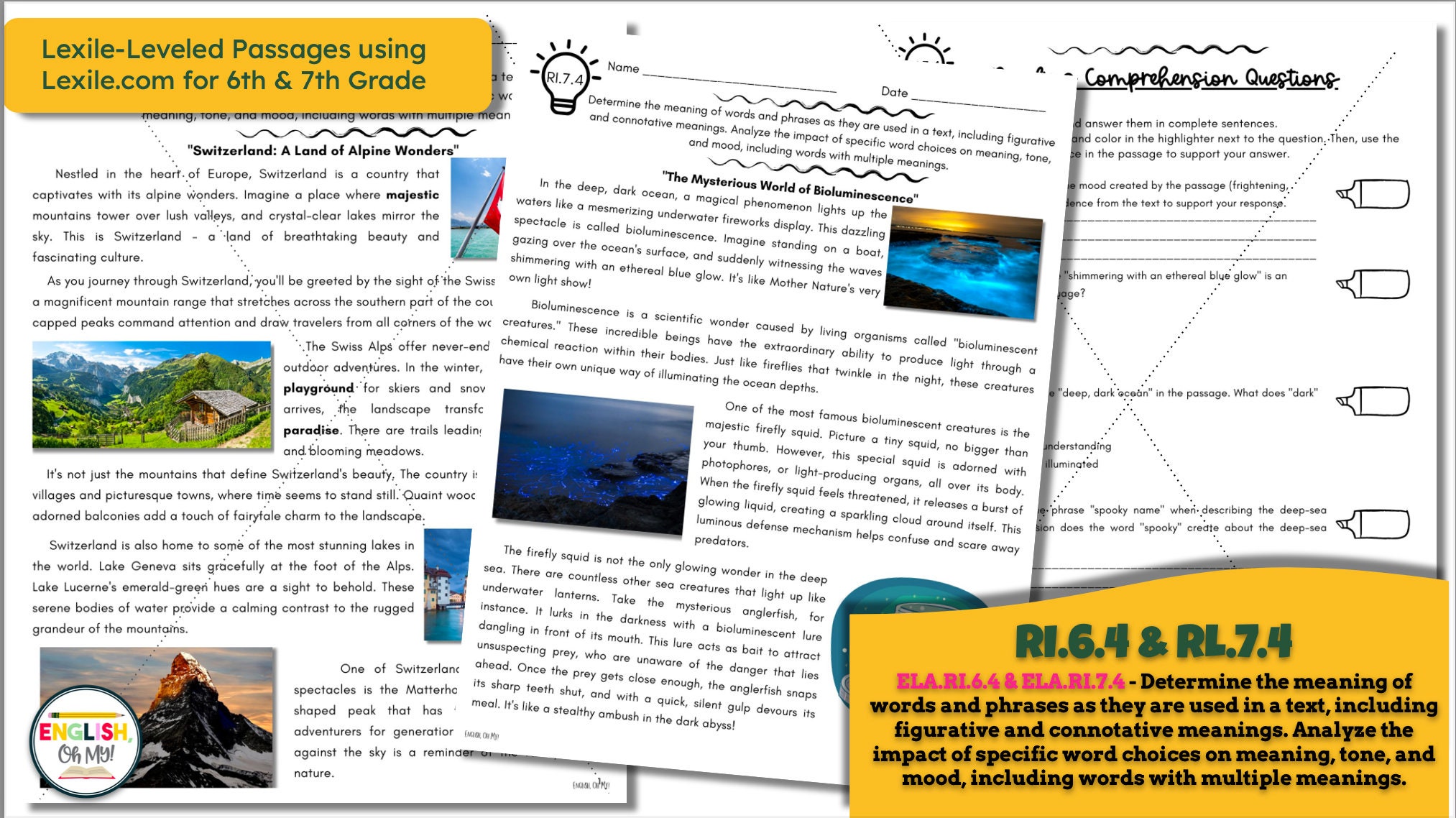 Word Choice, Tone, Reading Passages With Comprehension Questions-ri.6.4 ...