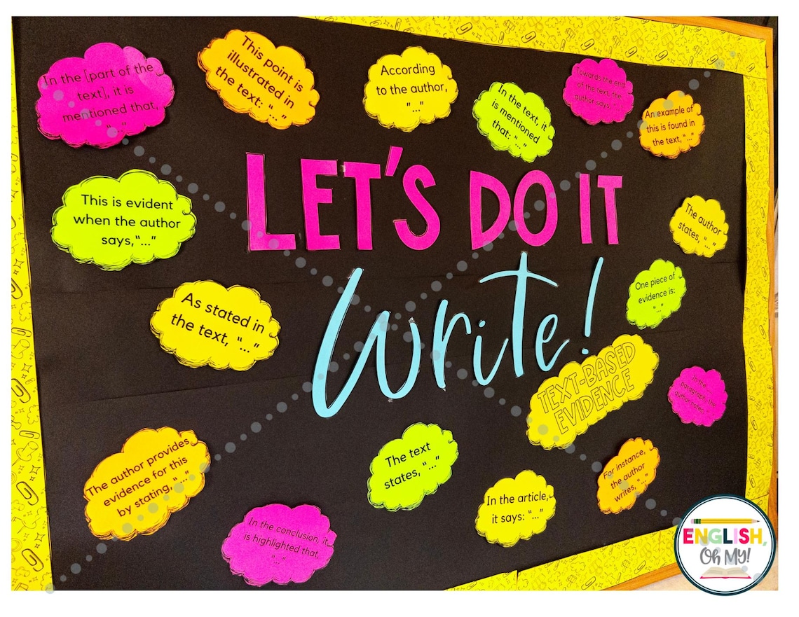Text Evidence Bulletin Board Kit, Sentence Starters, Neon Bright ...