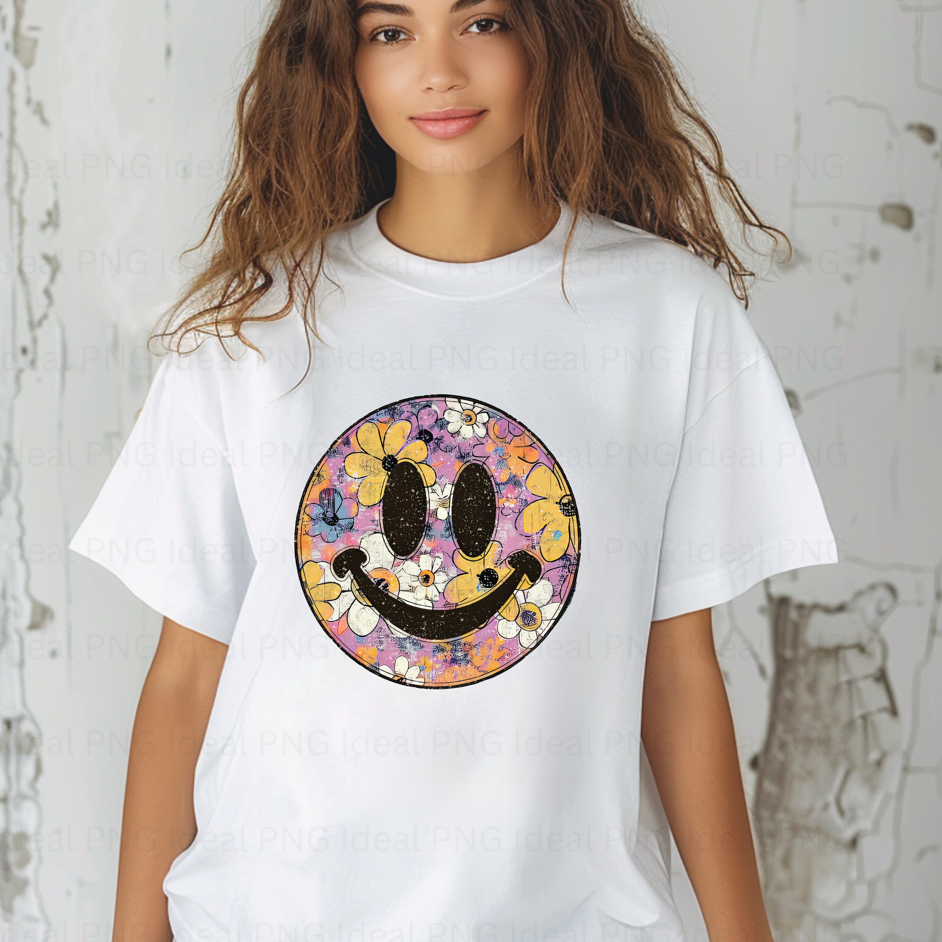 Smiley Face Retro PNG Flower Print Smile Face PNG Design Sublimation ...