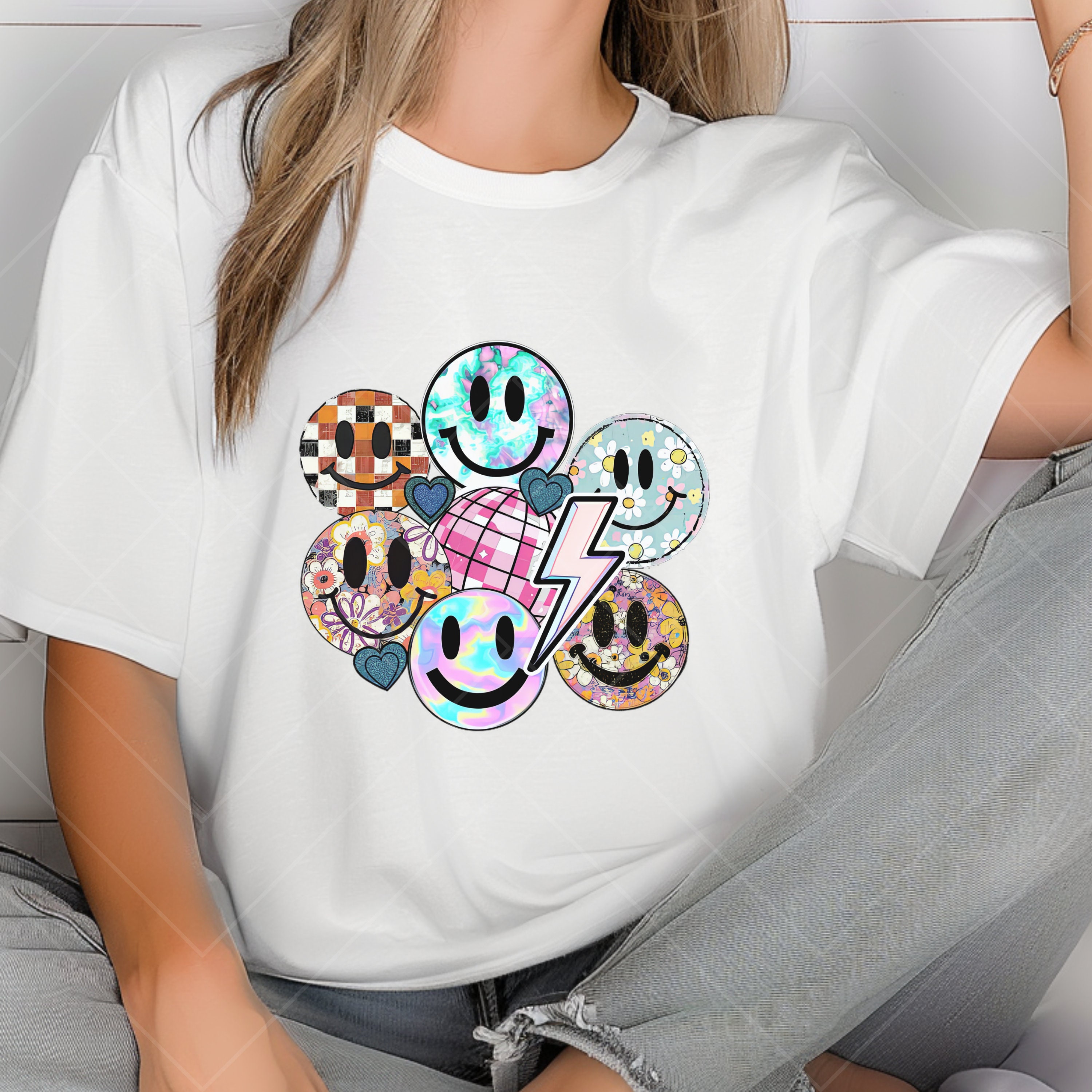 Smiley Face Retro PNG Flower Print Smile Face PNG Design Sublimation ...