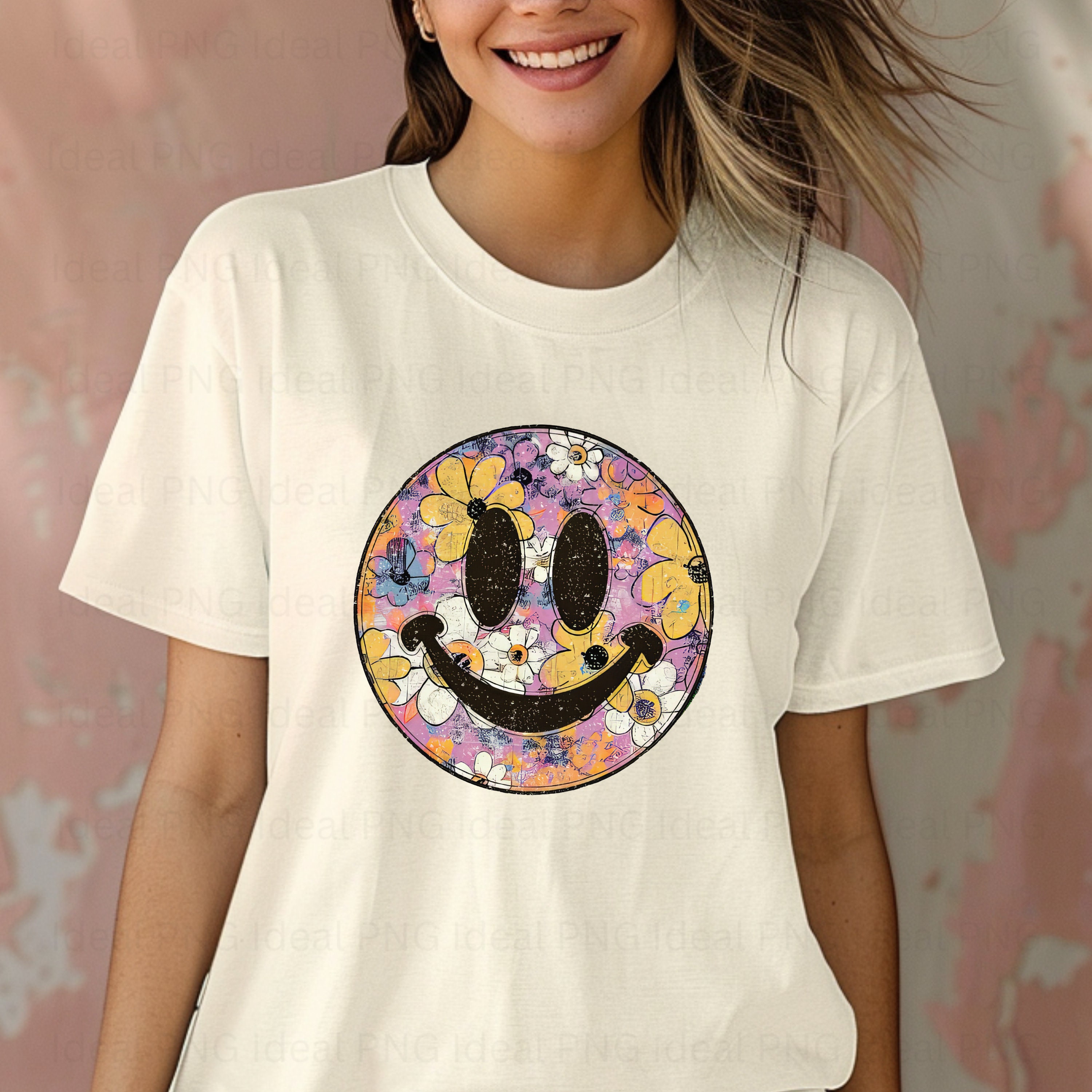 Smiley Face Retro PNG Flower Print Smile Face PNG Design Sublimation ...