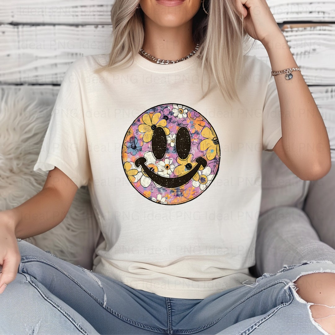 Smiley Face Retro PNG Flower Print Smile Face PNG Design Sublimation ...