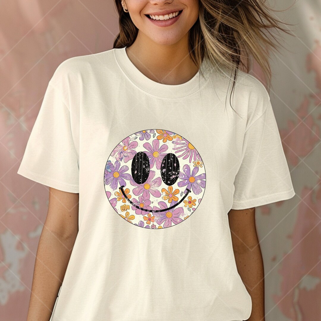 Smiley Face Retro PNG Flower Print Smile Face PNG Design Sublimation ...