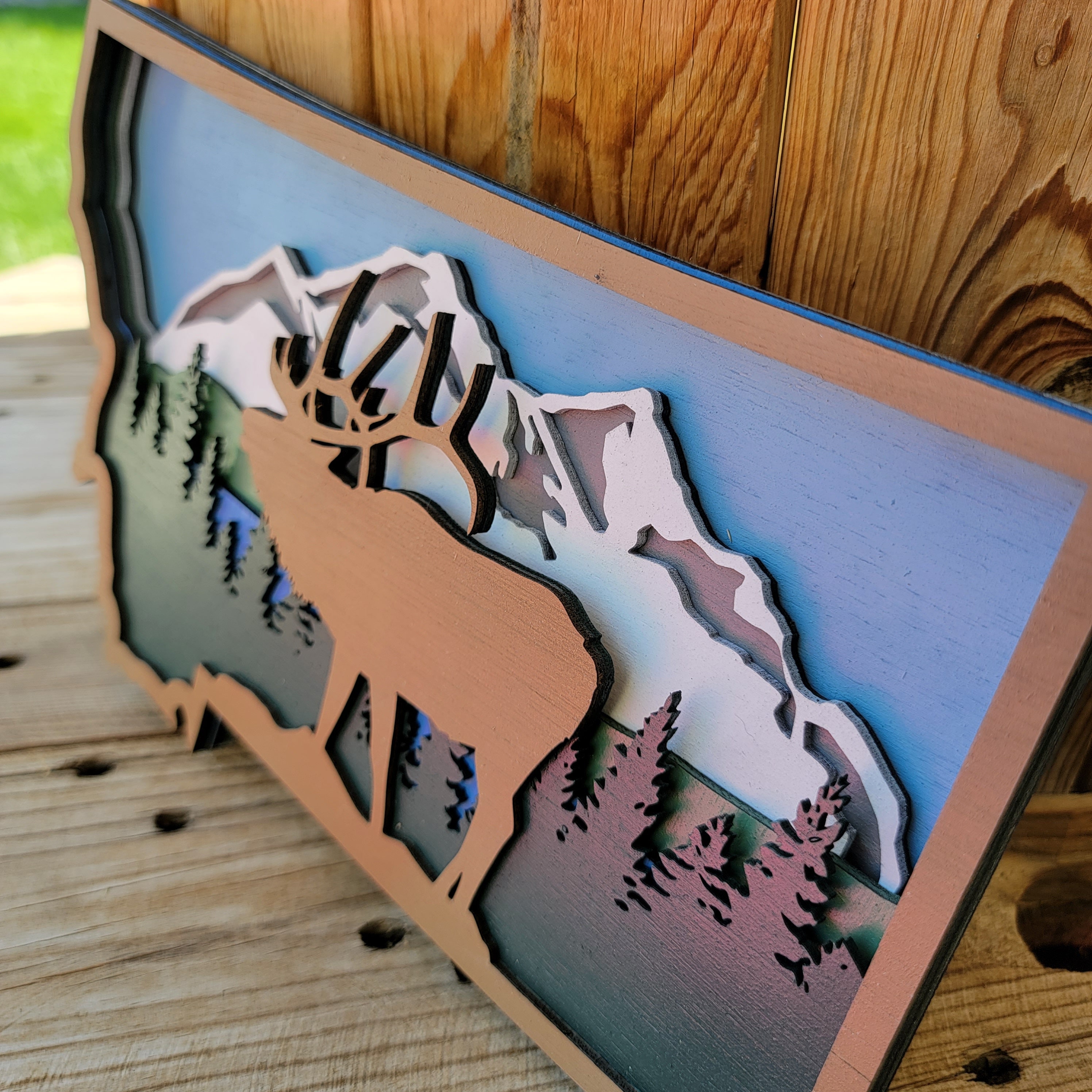 3D Multi-layered Wood Montana Mountain Scenery With Elk Sign - Etsy