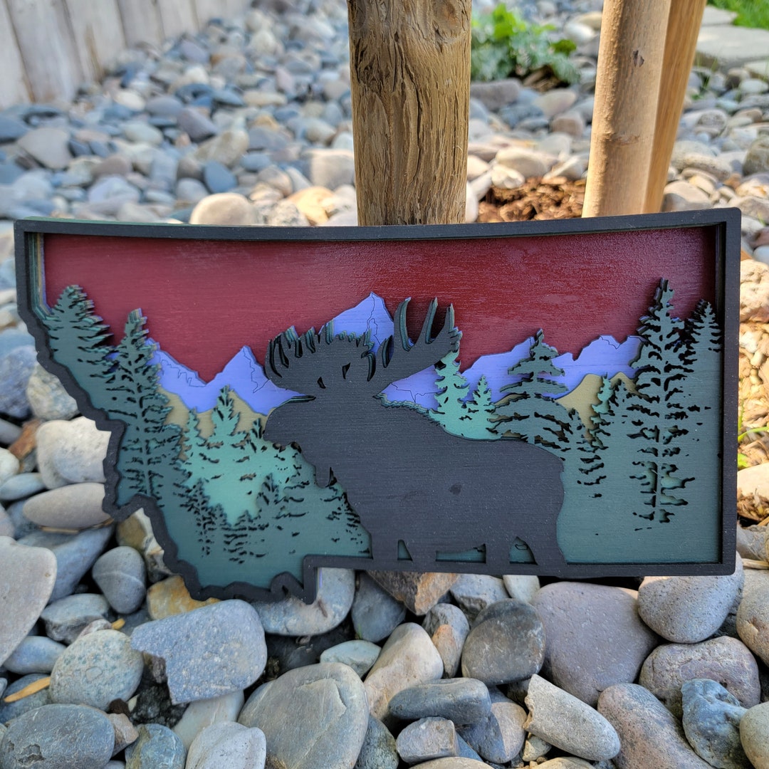 3D Multi-layered Wood Montana Scenery With Elk Sign - Etsy