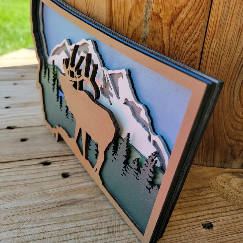 3D Multi-layered Wood Montana Mountain Scenery With Elk Sign - Etsy