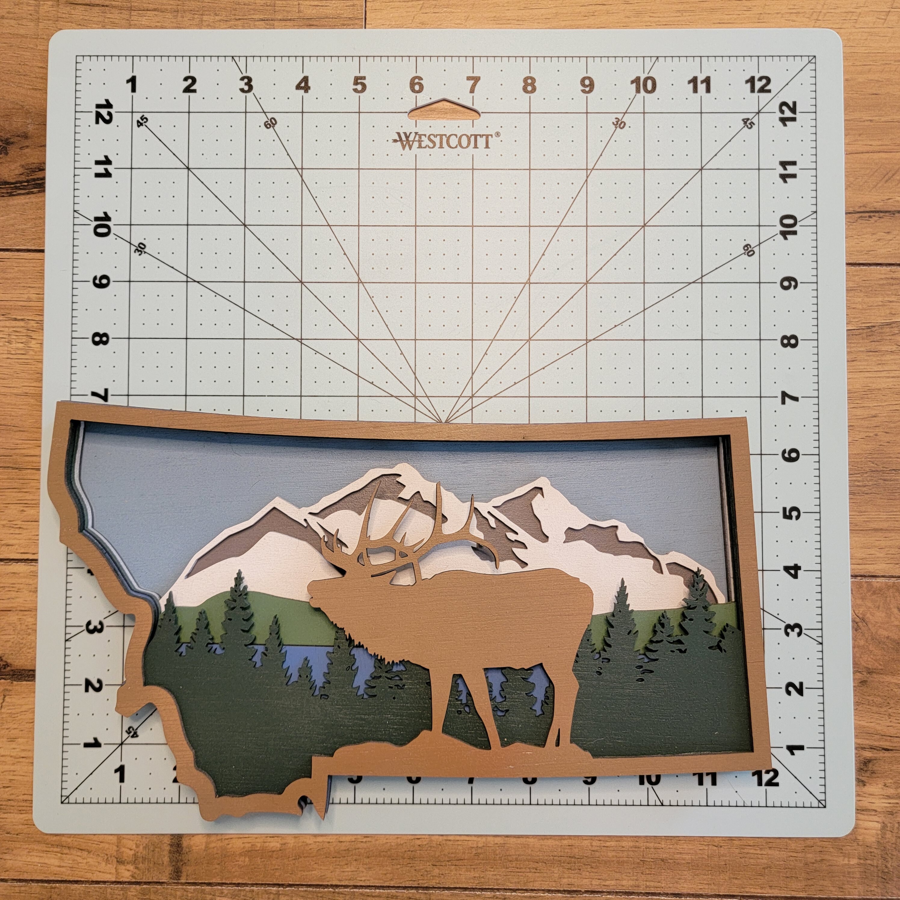 3D Multi-layered Wood Montana Mountain Scenery With Elk Sign - Etsy