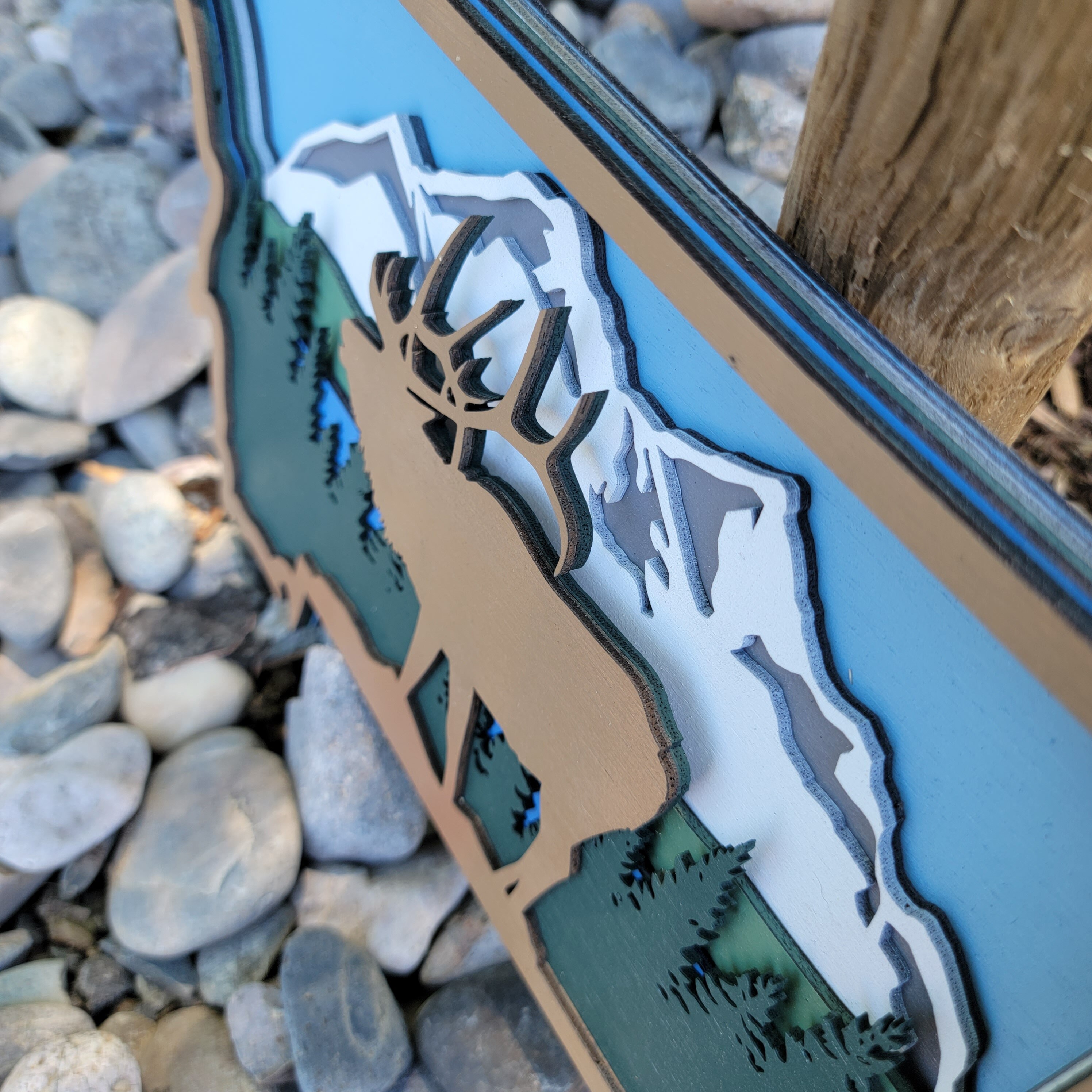 3D Multi-layered Wood Montana Mountain Scenery With Elk Sign - Etsy