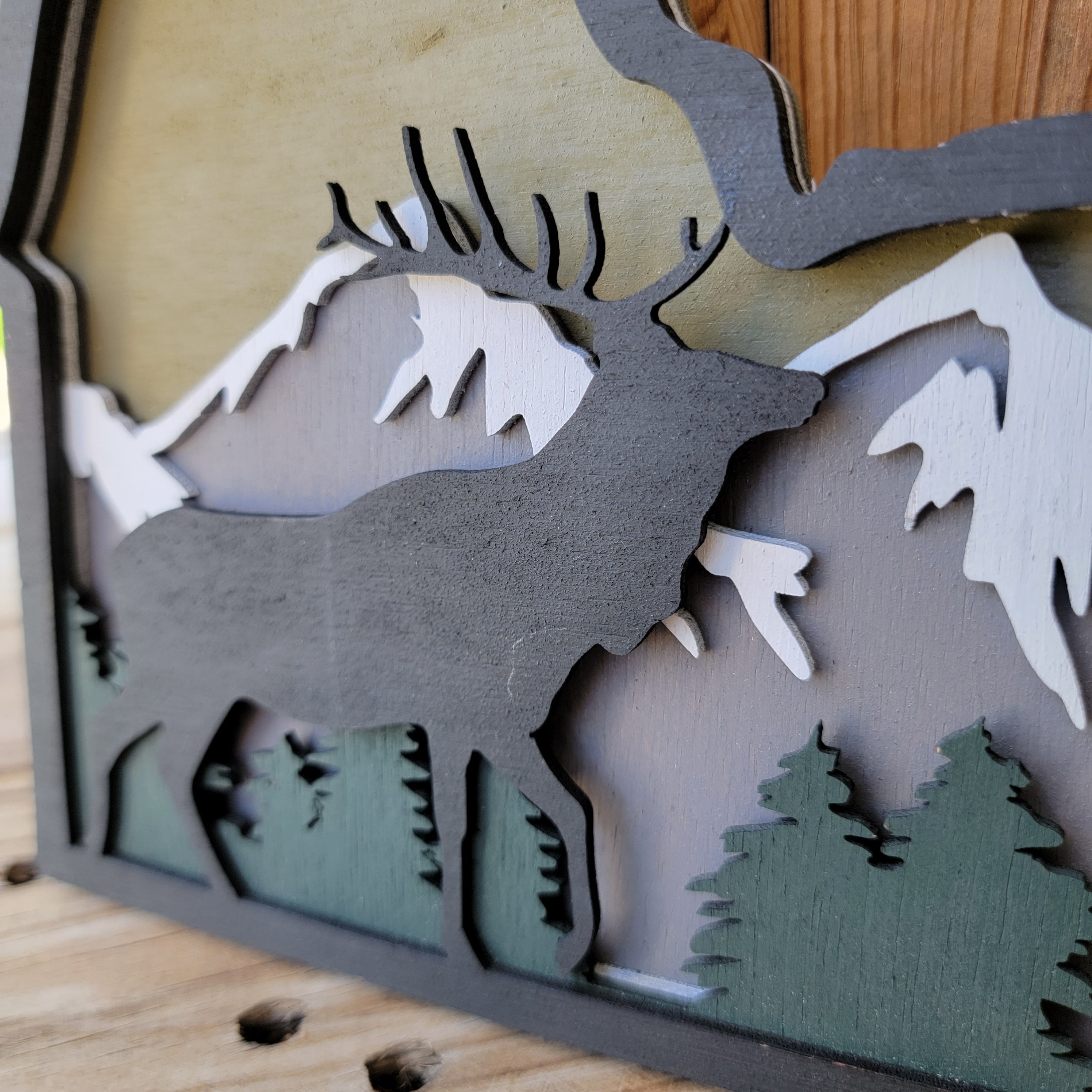 Layered Wood Idaho Scenery With Elk Sign, Idaho Wall Art, Multi-layered ...