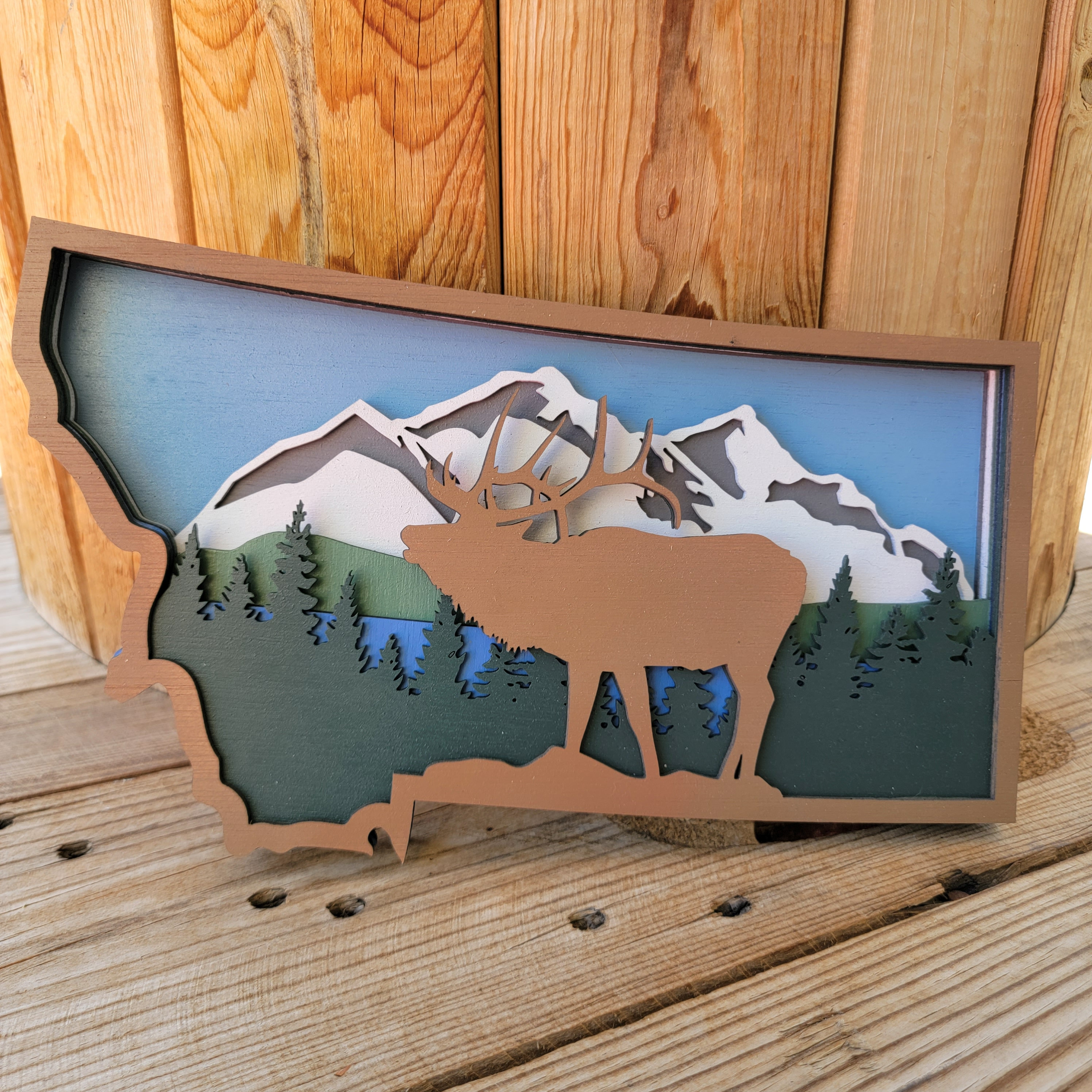 3D Multi-layered Wood Montana Mountain Scenery With Elk Sign - Etsy
