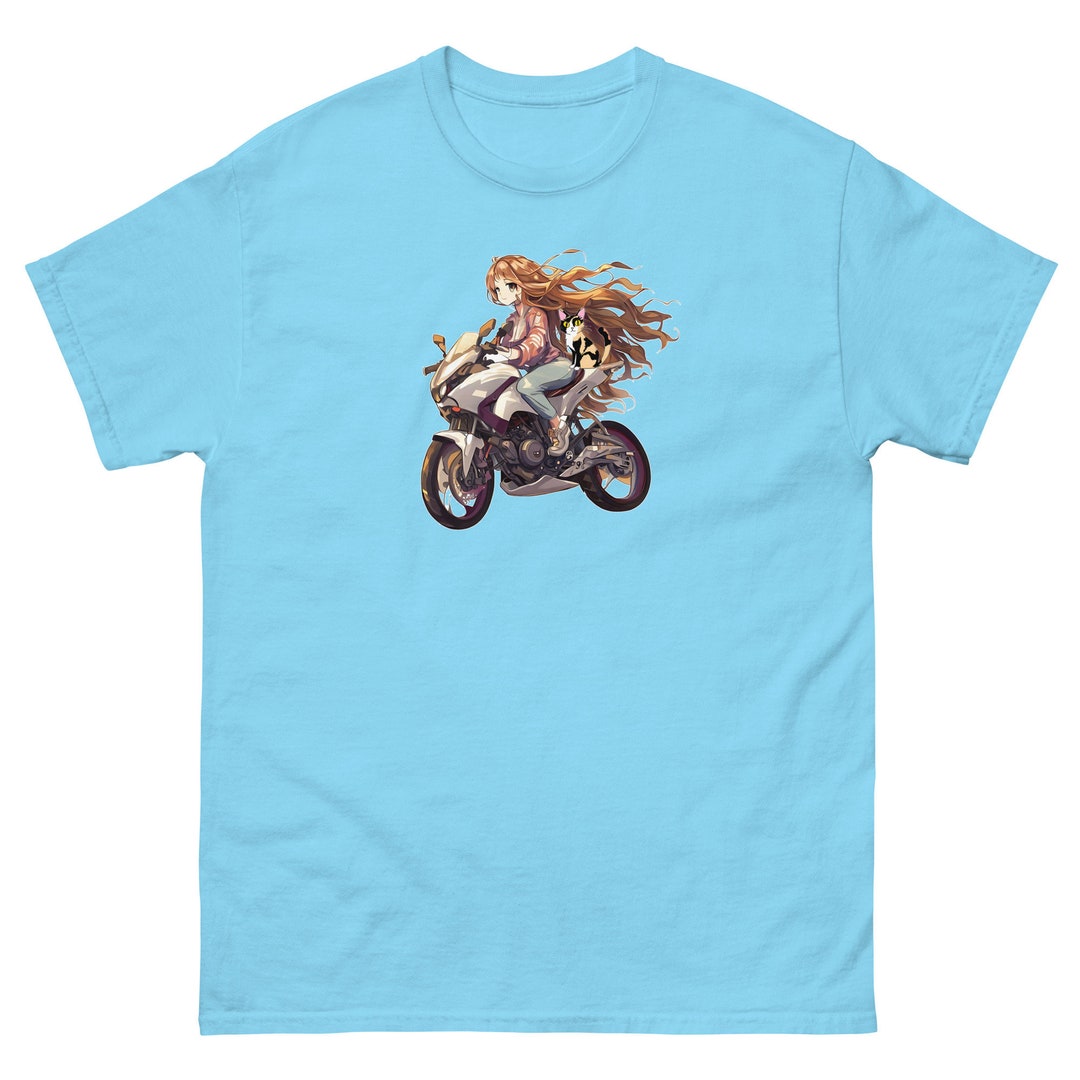 Anime Girl Riding A Motorcycle With Her Cat Tee - Etsy