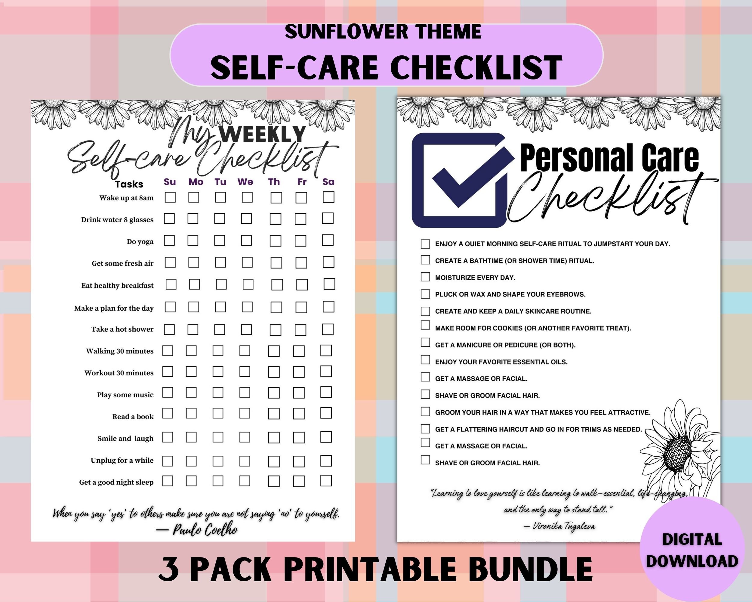 SELF CARE CHECKLIST Daily Weekly and Monthly Sunflower - Etsy