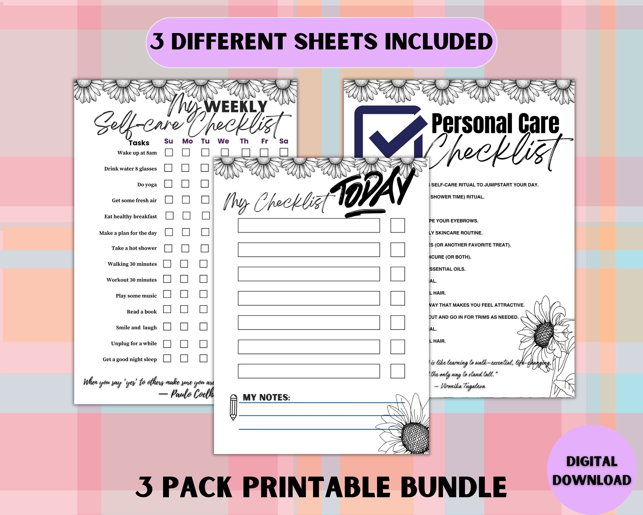SELF CARE CHECKLIST Daily Weekly and Monthly Sunflower - Etsy