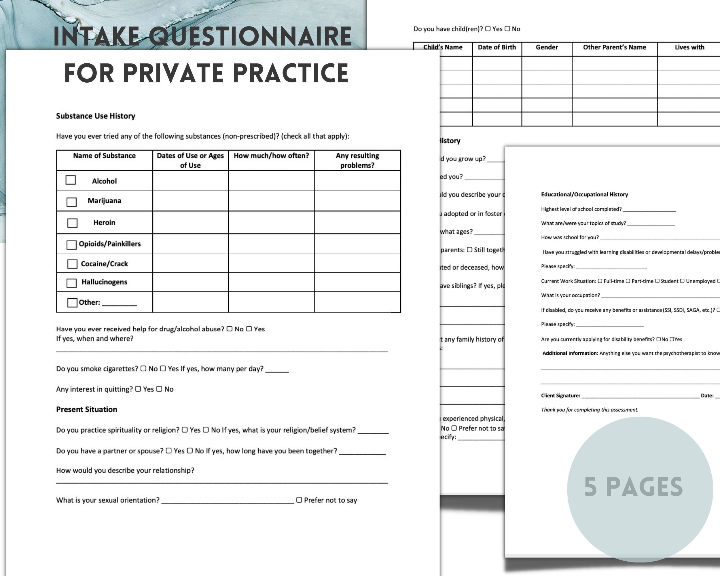 Therapist Intake Questionnaire for Private Practice - Etsy