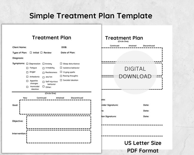 Treatment Plan Template for Mental Health Professionals, Printable ...