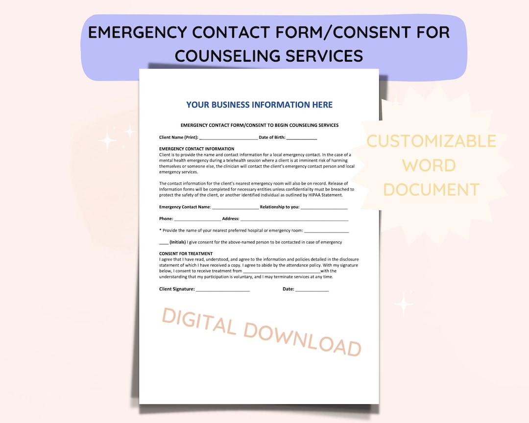 Emergency Contact Form/consent to Begin Counseling Services - Etsy