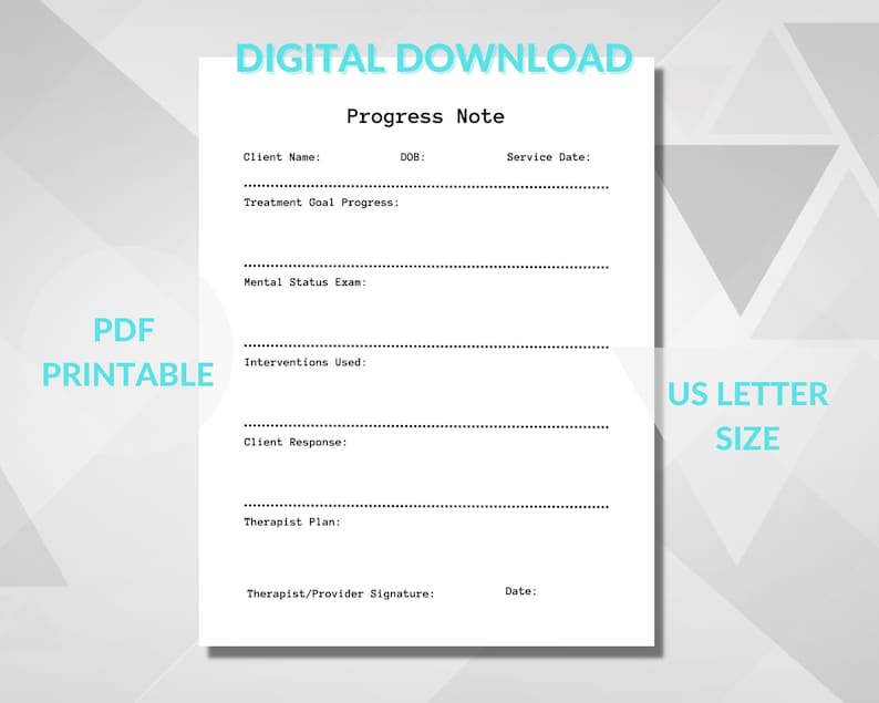 Progress Note Template for Mental Health Professionals, PDF Progress ...