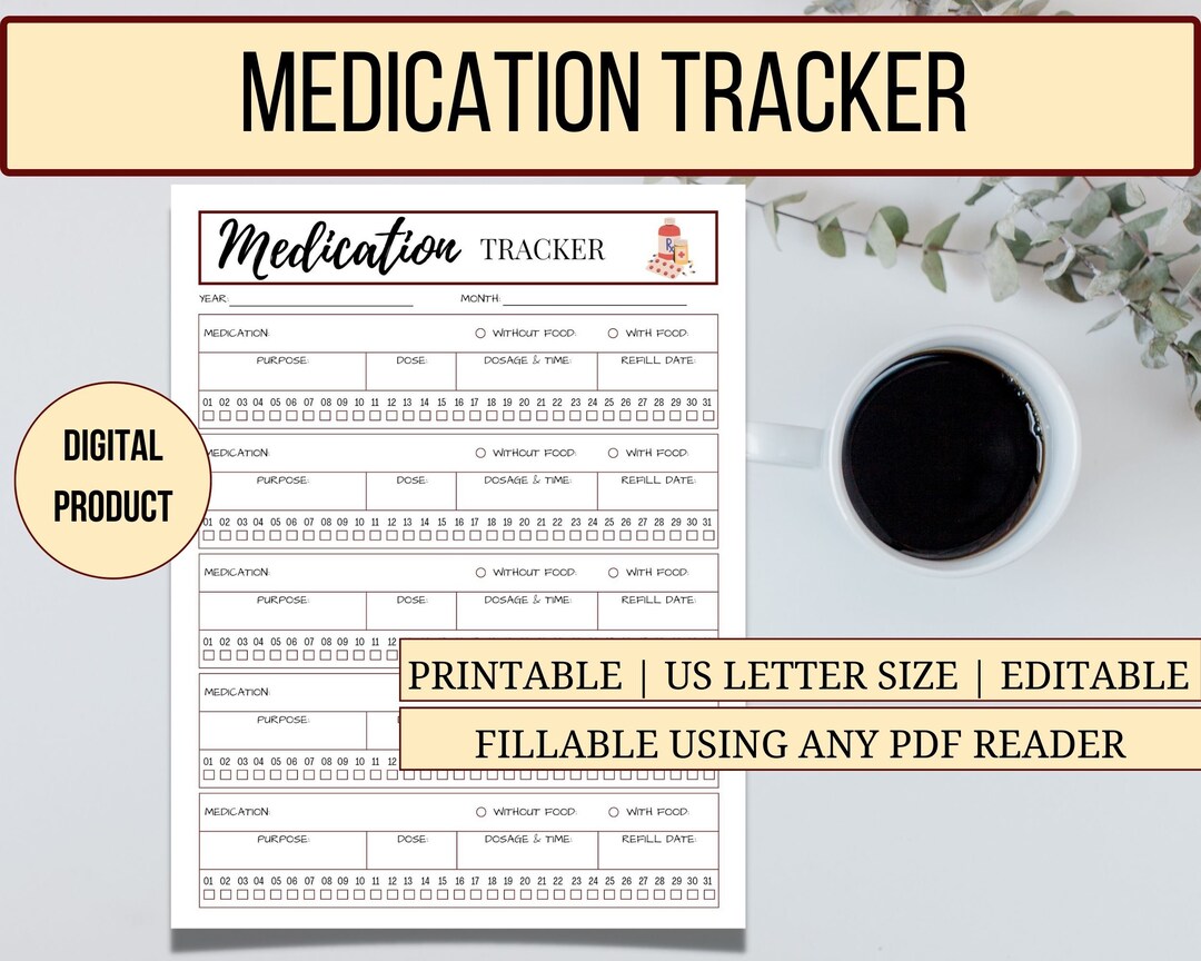 Monthly Medication Tracker Printable, Fillable PDF (US Letter) - Etsy UK