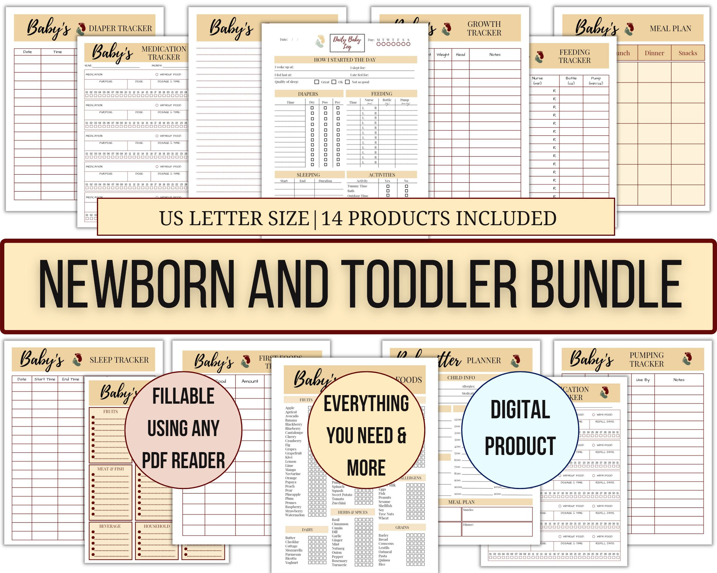 Newborn Planner Bundle Editable Planner Daily Baby Log - Etsy