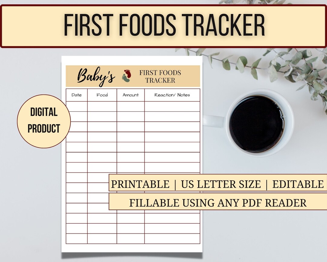Baby Food Tracker Printable Editable First Food Tracker Baby - Etsy