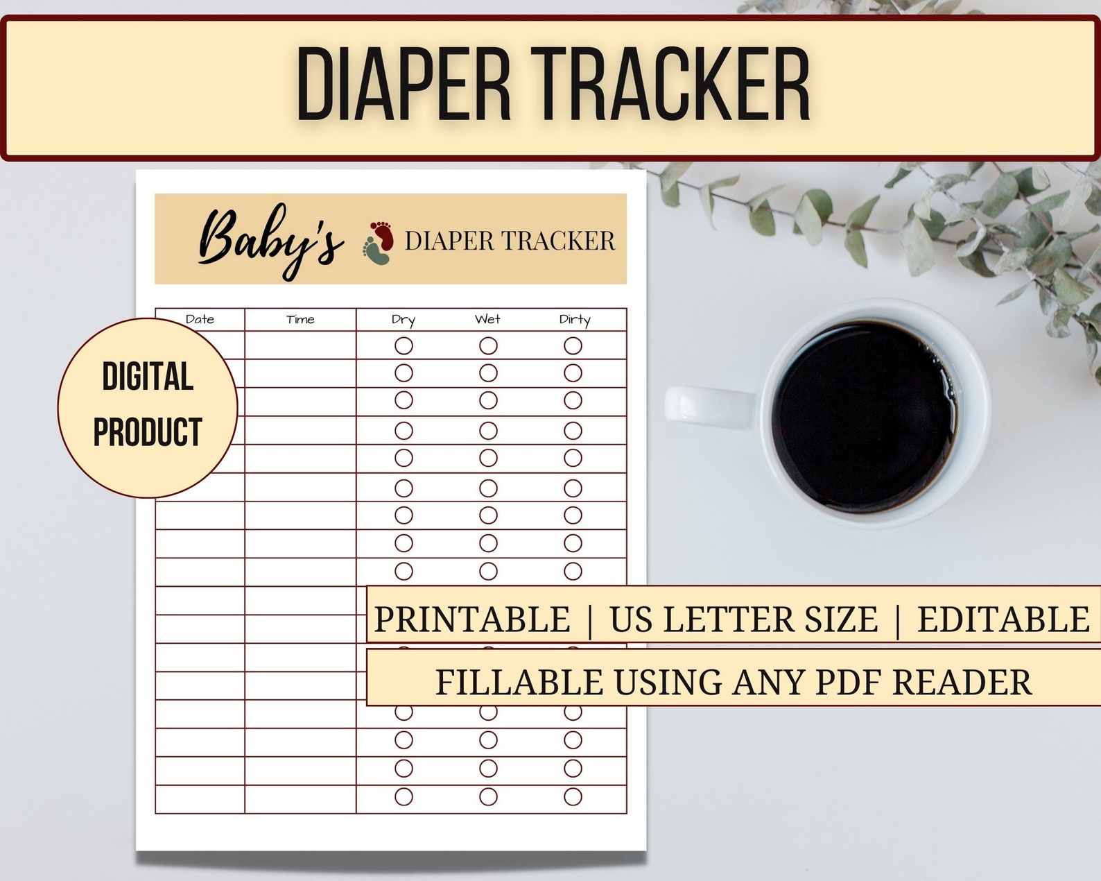 Diaper Log Printable, Editable Baby Diaper Tracker PDF, Daily Diaper ...