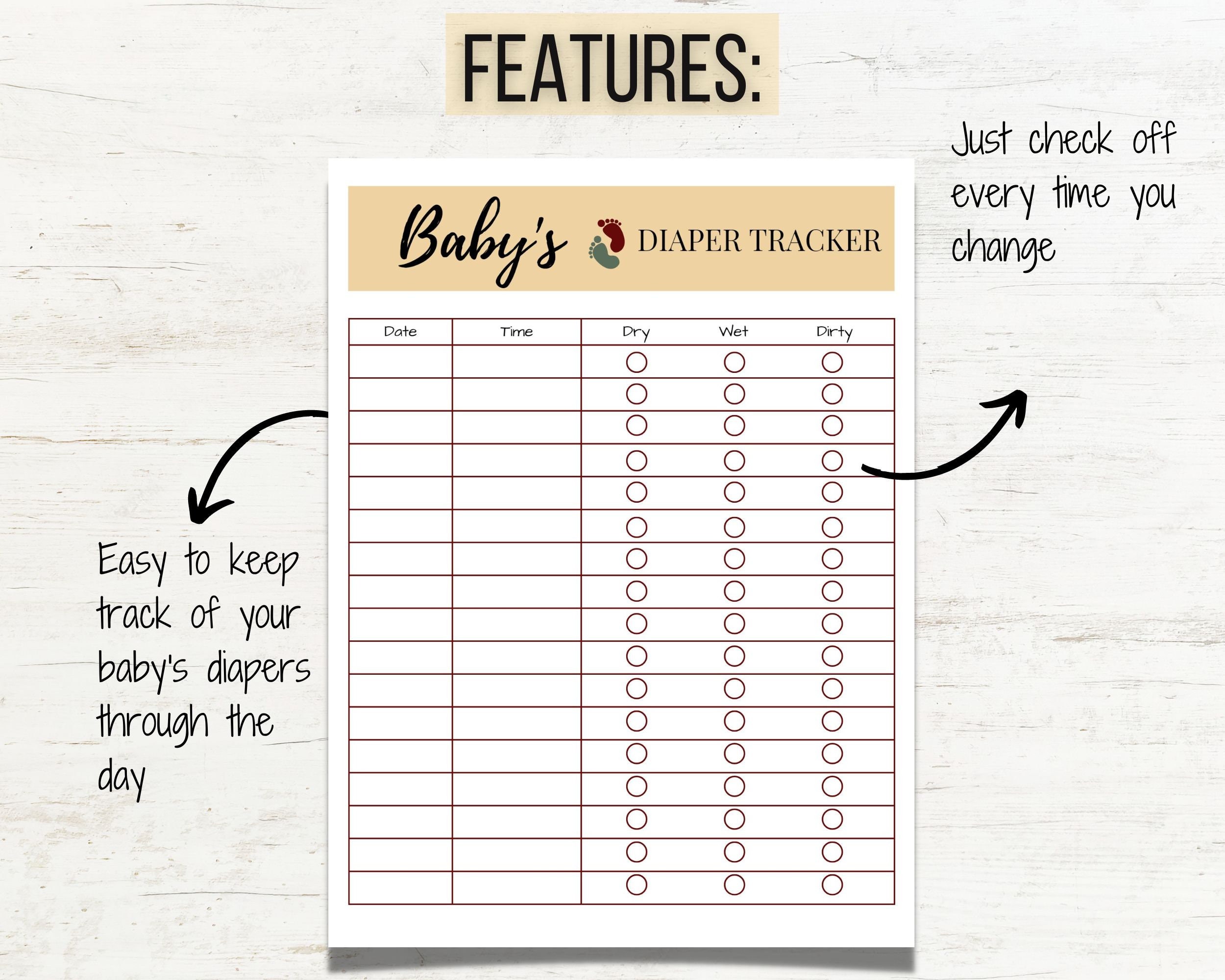 Diaper Log Printable, Editable Baby Diaper Tracker PDF, Daily Diaper ...
