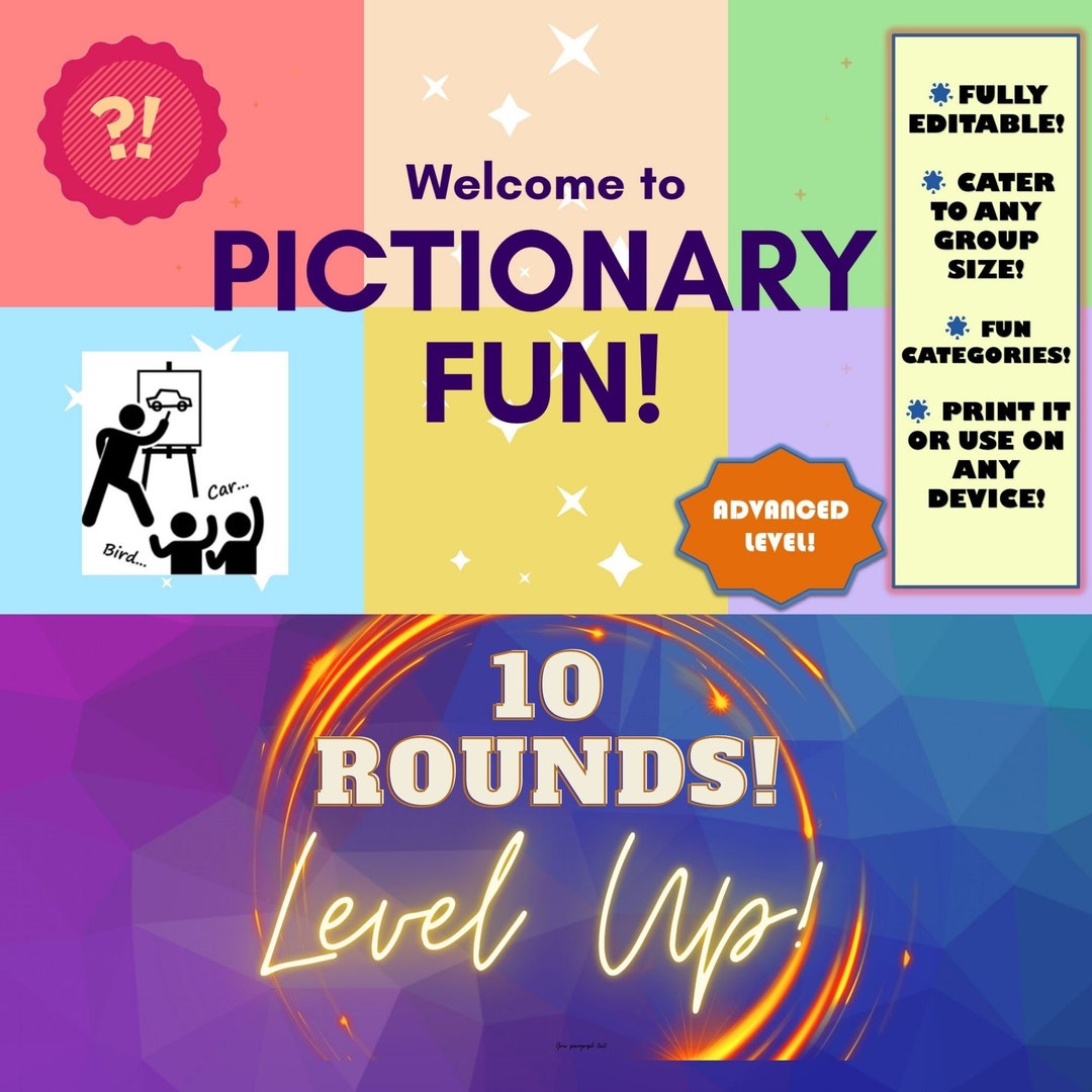 Level Up! Pictionary Game Fully Editable for Any Group Size| Family ...
