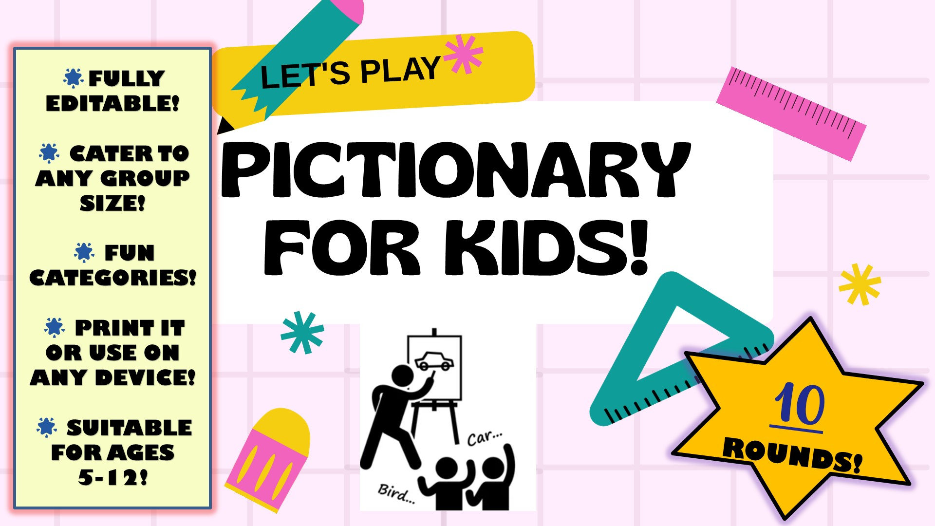 Pictionary Game for Kids |fully Editable Version for Any Group Size ...