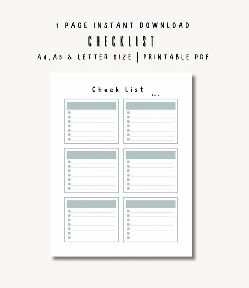 Checklist | A4, A5 and Letter | Instant Download | Productivity Planner ...