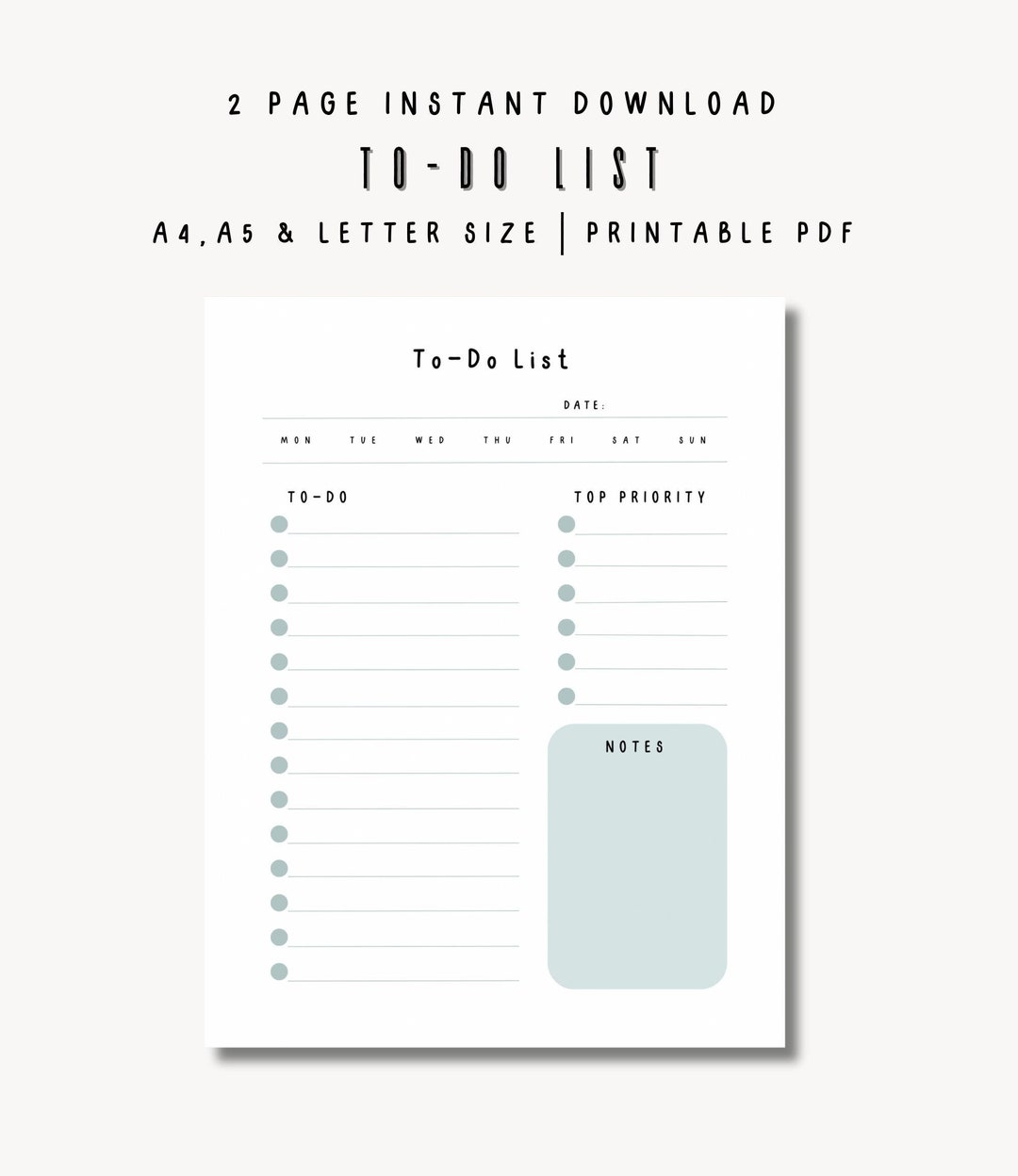 To-do List Printable | A4, A5 and Letter | Instant Download ...