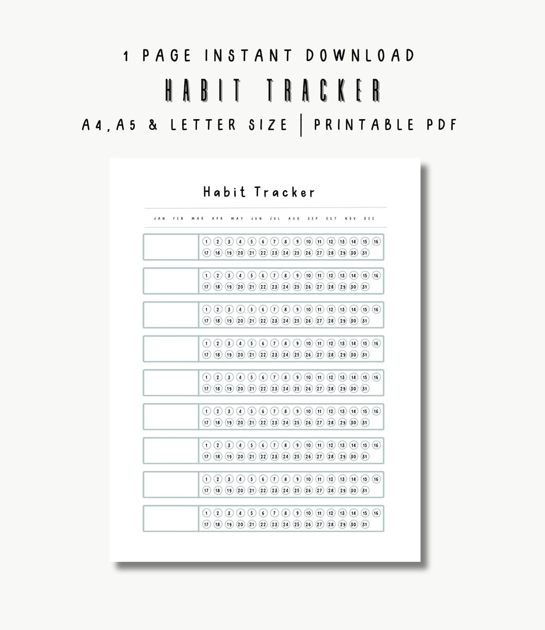 Monthly Habit Tracker| A4, A5 and Letter | Instant Download ...