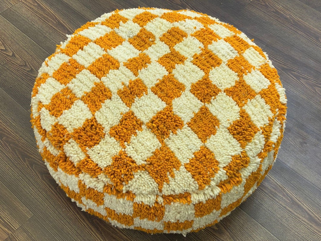Checkered Berber Moroccan Custom Pouf Ottoman, Handmade Entryway Soft ...