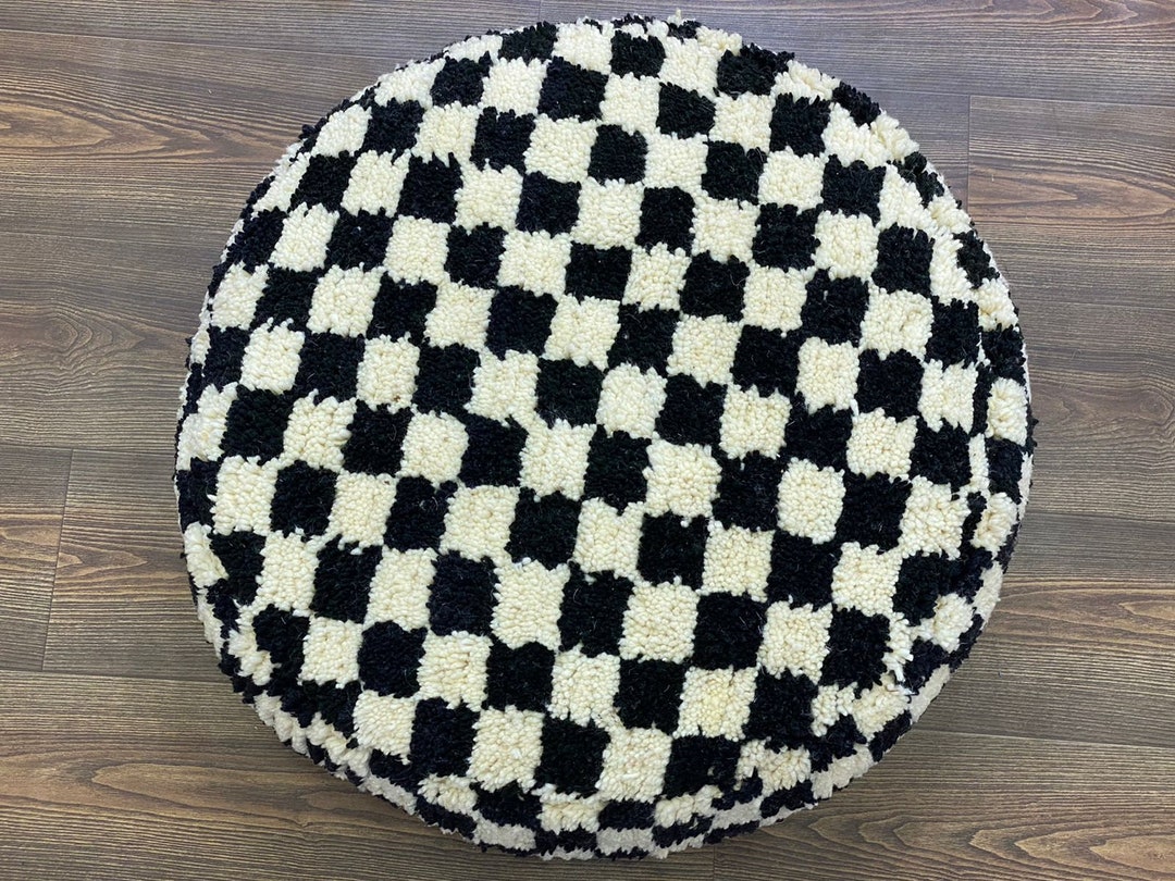 Checker Moroccan Artisanal Office Wool Pouf, Berber Authentic Woven ...