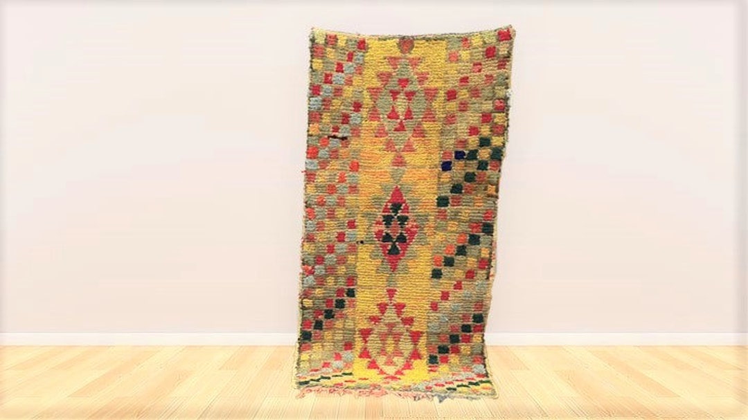 Exclusive Berber Checkered Vintage Indoor Carpet, 3x6 Ft Electic Azilal ...