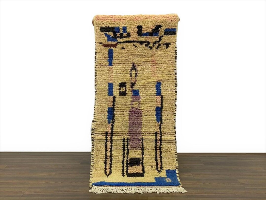 Custom Premium Moroccan Handcraft Beige Sofa Carpet, Colorful Boujaad ...