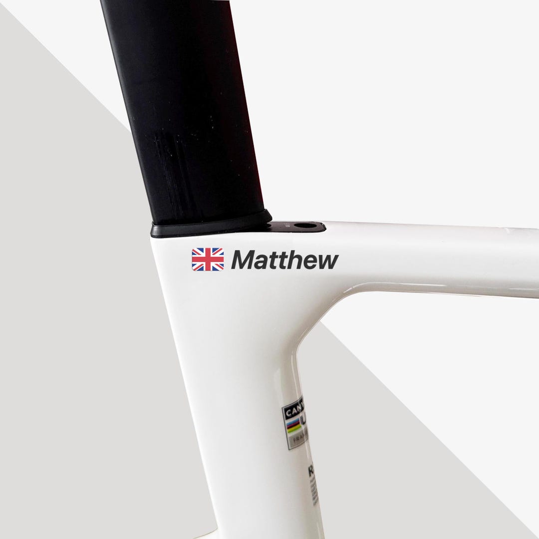 2x Personalised Name and Flag Sticker for Bicycle Decal, Road Bike, MTB ...