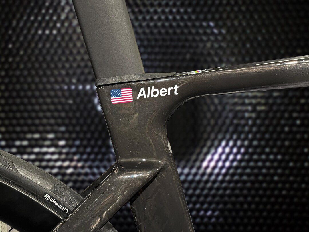 Personalized Name and Flag Bike Decal, Custom Cycling Sticker (2x) - Etsy