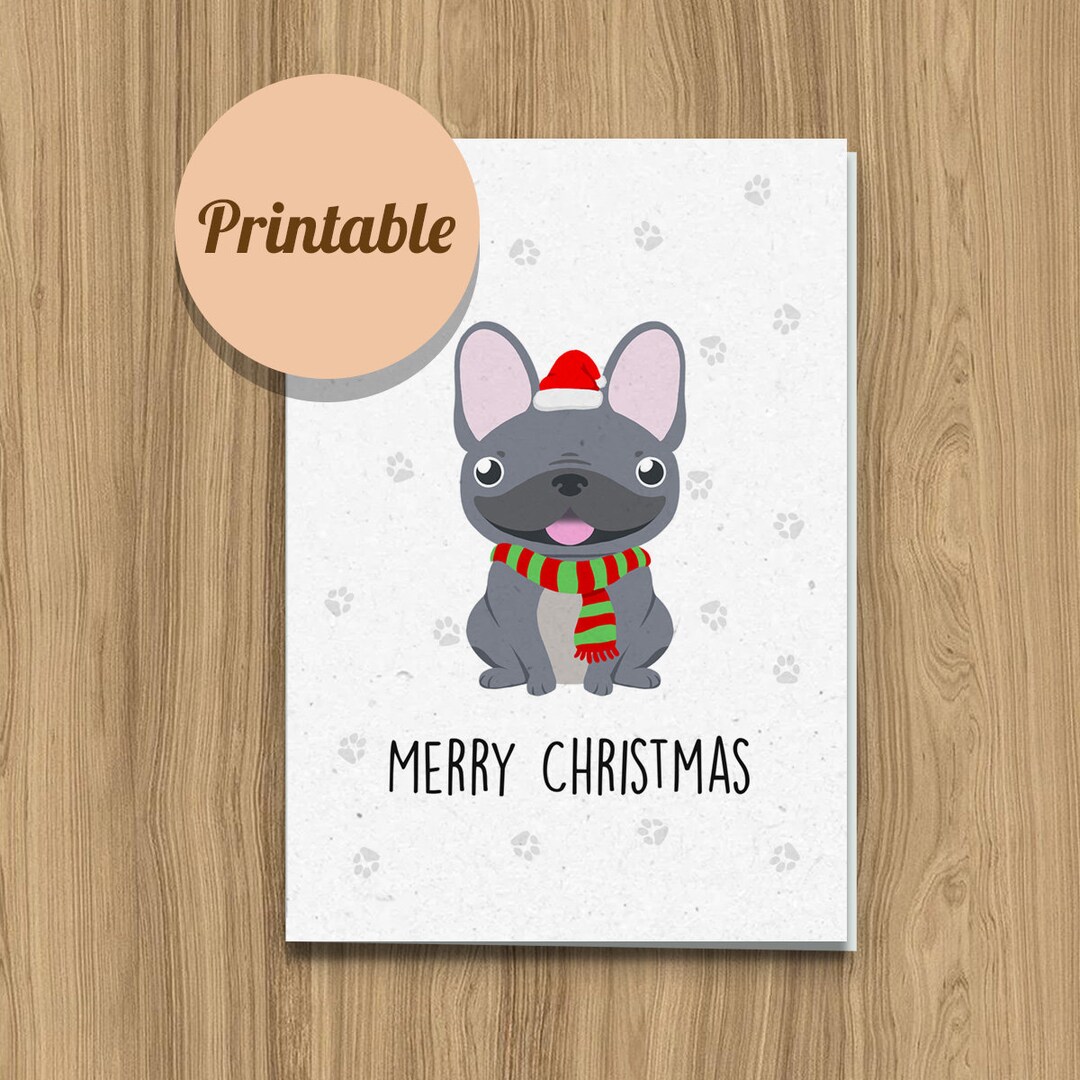 Printable Frenchie Merry Christmas Greeting Card 5x7 PDF JPG SVG Print ...