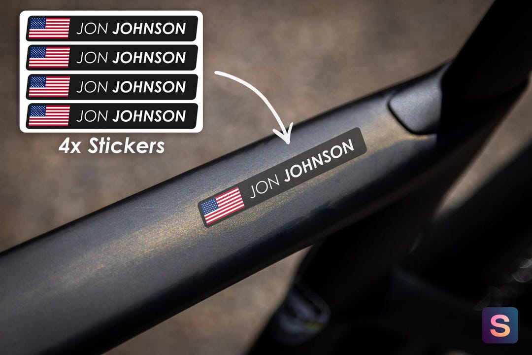 4x Personalized Bike Name and Flag Waterproof Sticker for boyfriend ...