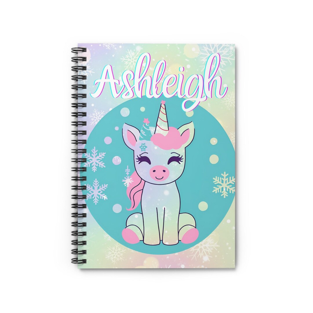 Spiral Notebook Personalized Unicorn Winter Theme, Colorful Ruled Line ...